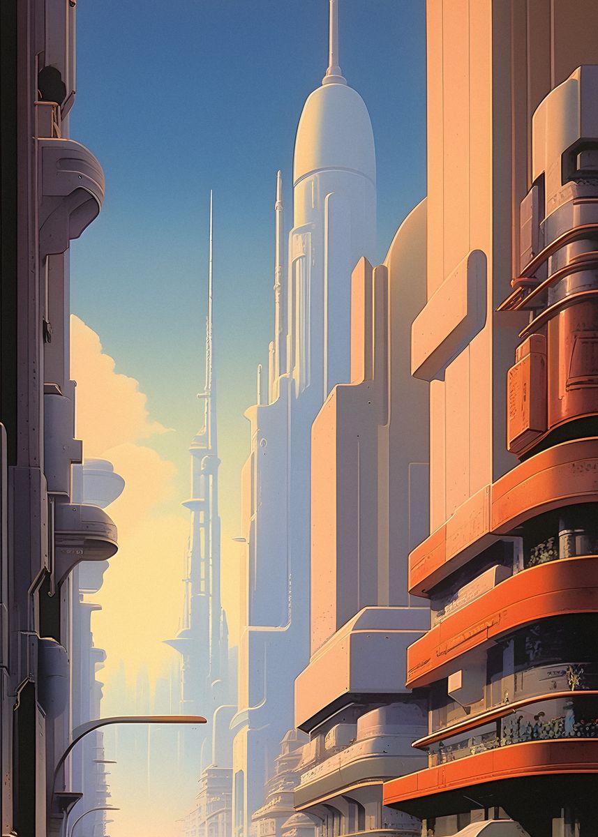 'Retro Futuristic Cityscape' Poster, picture, metal print, paint by ...