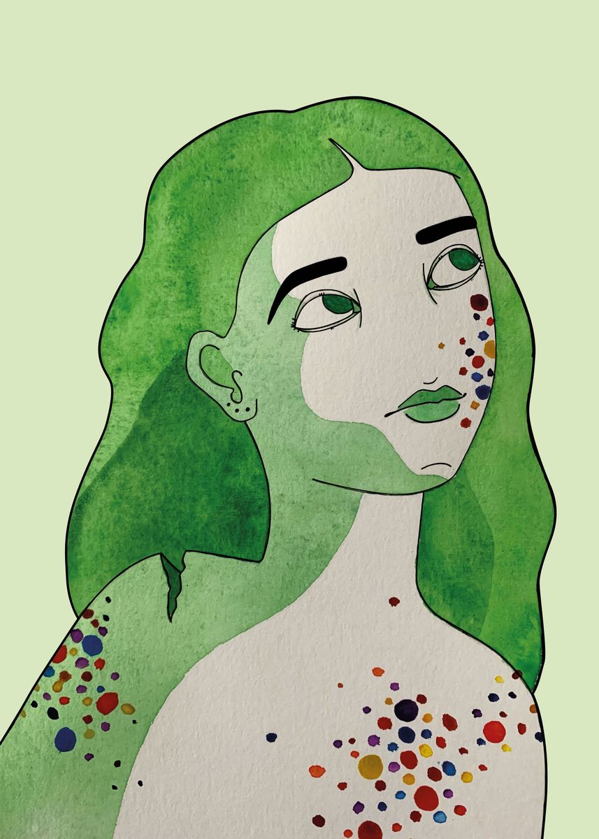 'Green Woman Portrait' Poster, picture, metal print, paint by ...