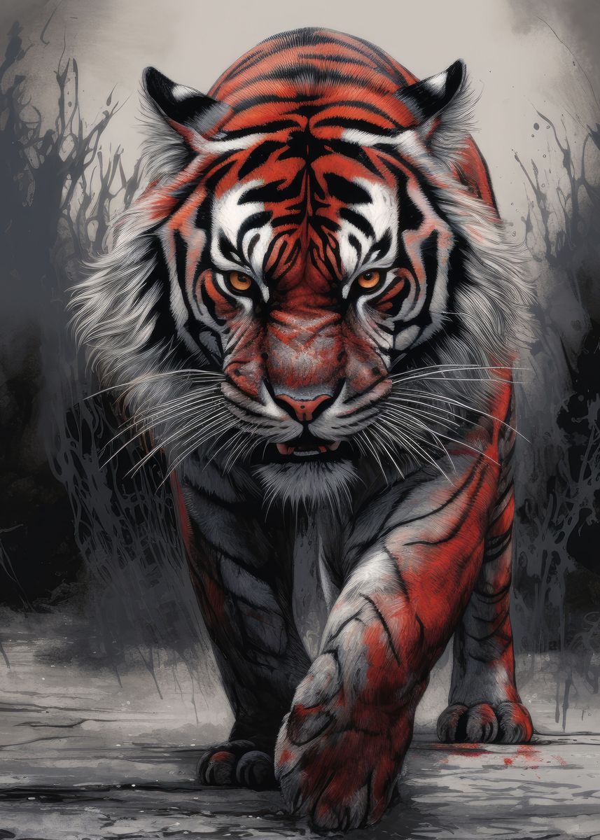 'The Red Tiger' Poster, picture, metal print, paint by GLITCHED ART ...