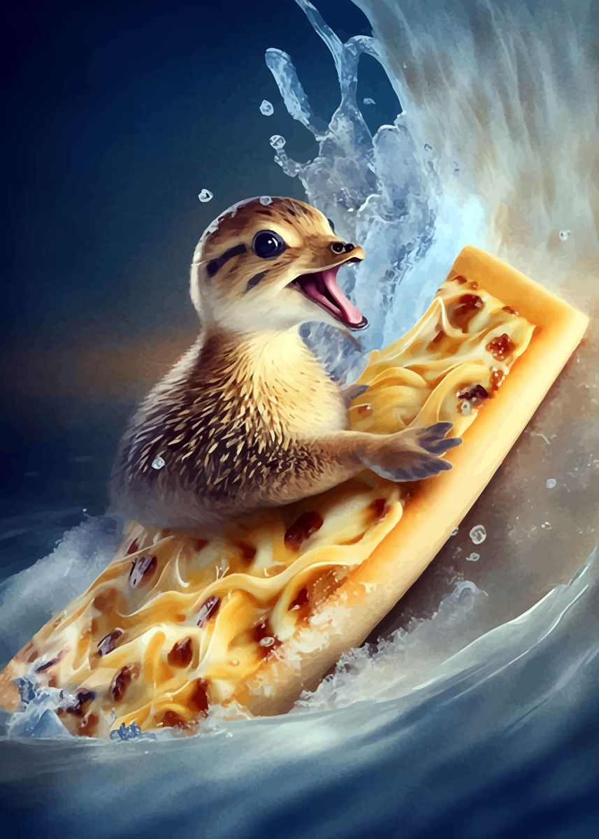 'duck fluff with pizz' Poster, picture, metal print, paint by ...