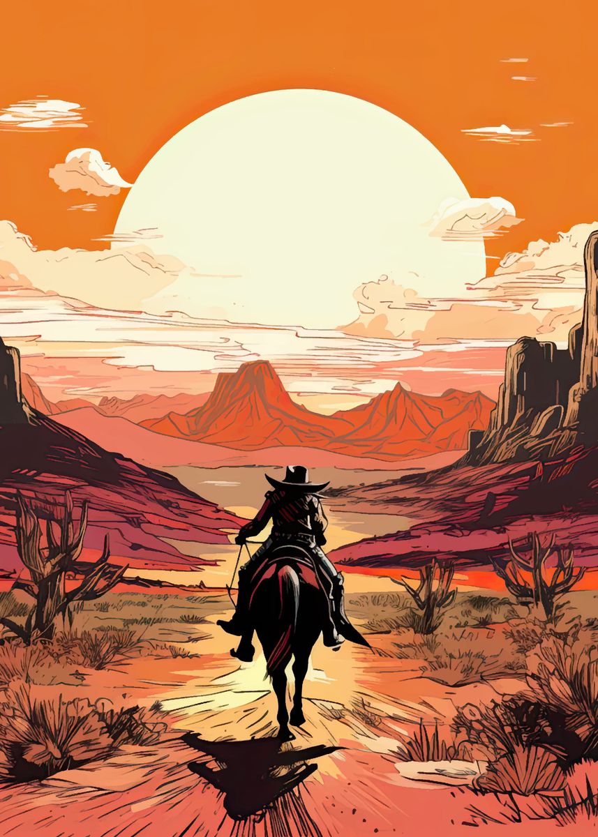 'cowboy in the desert' Poster, picture, metal print, paint by Mariano ...