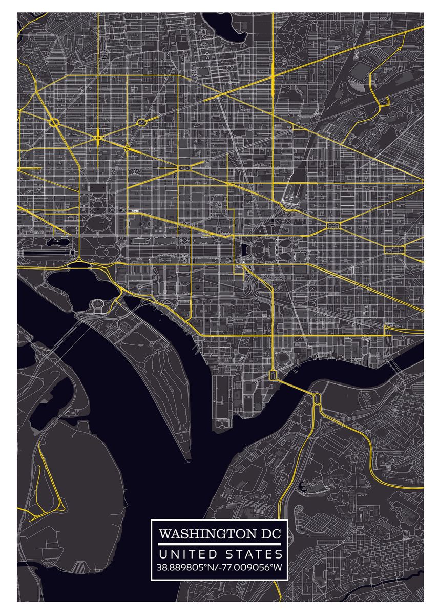 'Washington DC Street Map' Poster, picture, metal print, paint by Ahmad ...