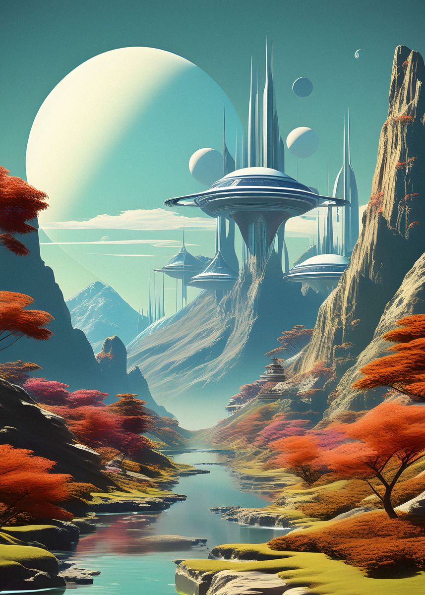 'Retro Futuristic Landscape' Poster, picture, metal print, paint by ...
