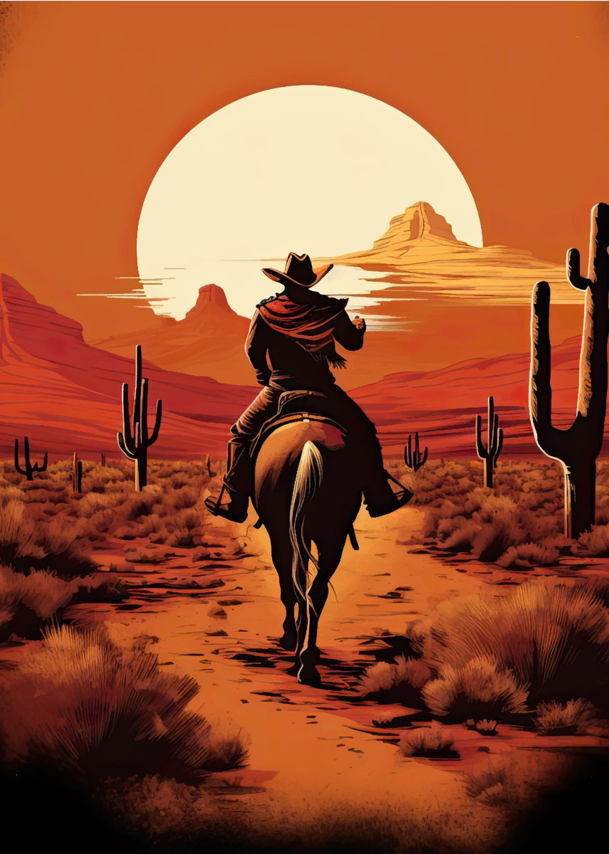 'cowboy in the desert' Poster, picture, metal print, paint by Mariano ...