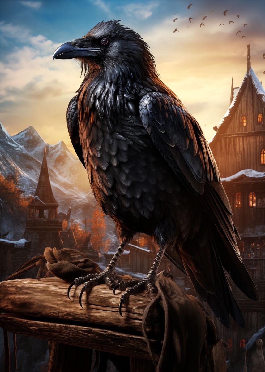 'raven in sunset' Poster, picture, metal print, paint by Adel S | Displate