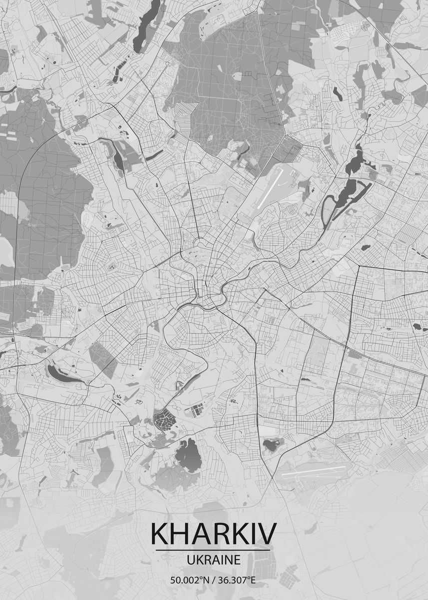 'Kharkiv UA Light Gray Map' Poster, picture, metal print, paint by Wall ...