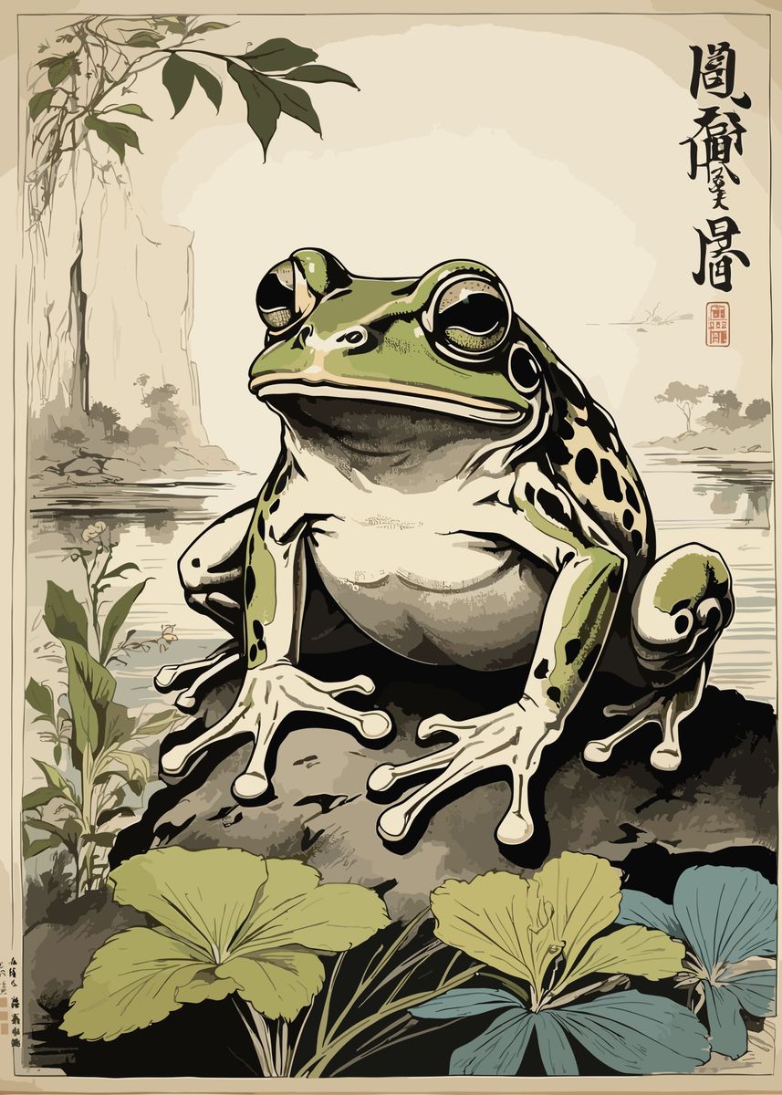 'Vintage Japanese Frog' Poster, picture, metal print, paint by Vicky ...