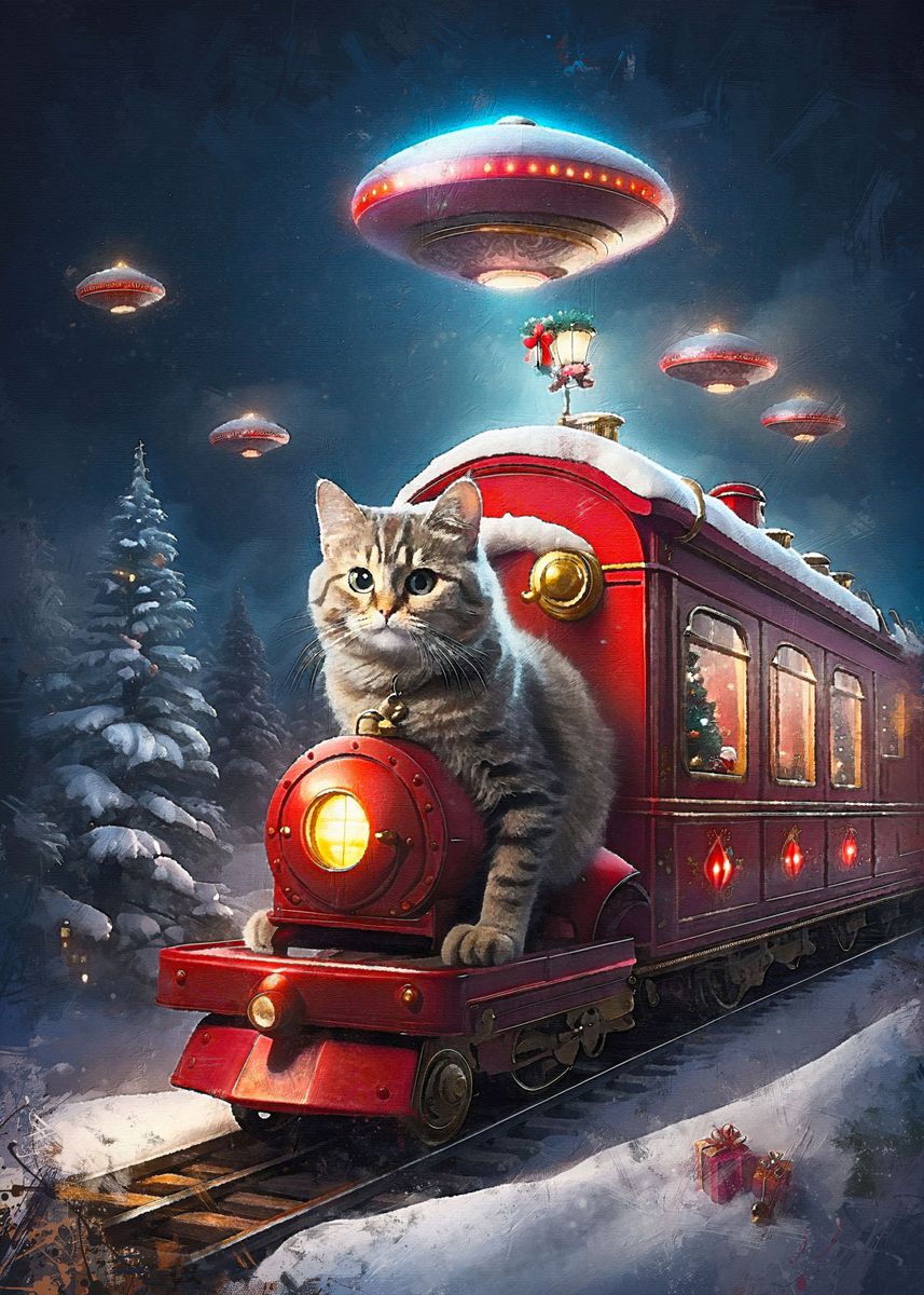 'Choo Choo Kitty' Poster, picture, metal print, paint by Madooza | Displate