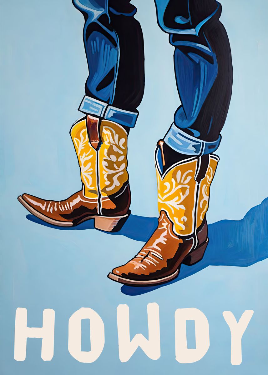 'HOWDY cowboy boots poster' Poster, picture, metal print, paint by ...