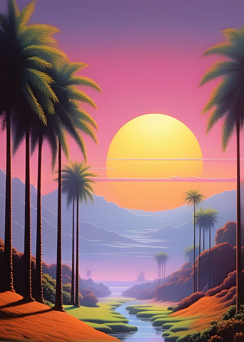 'Retro Summer Landscape' Poster, picture, metal print, paint by ...