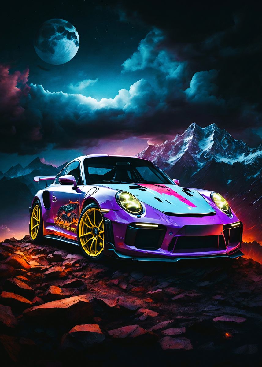 'Fantasy Cars In the Mount' Poster, picture, metal print, paint by ...