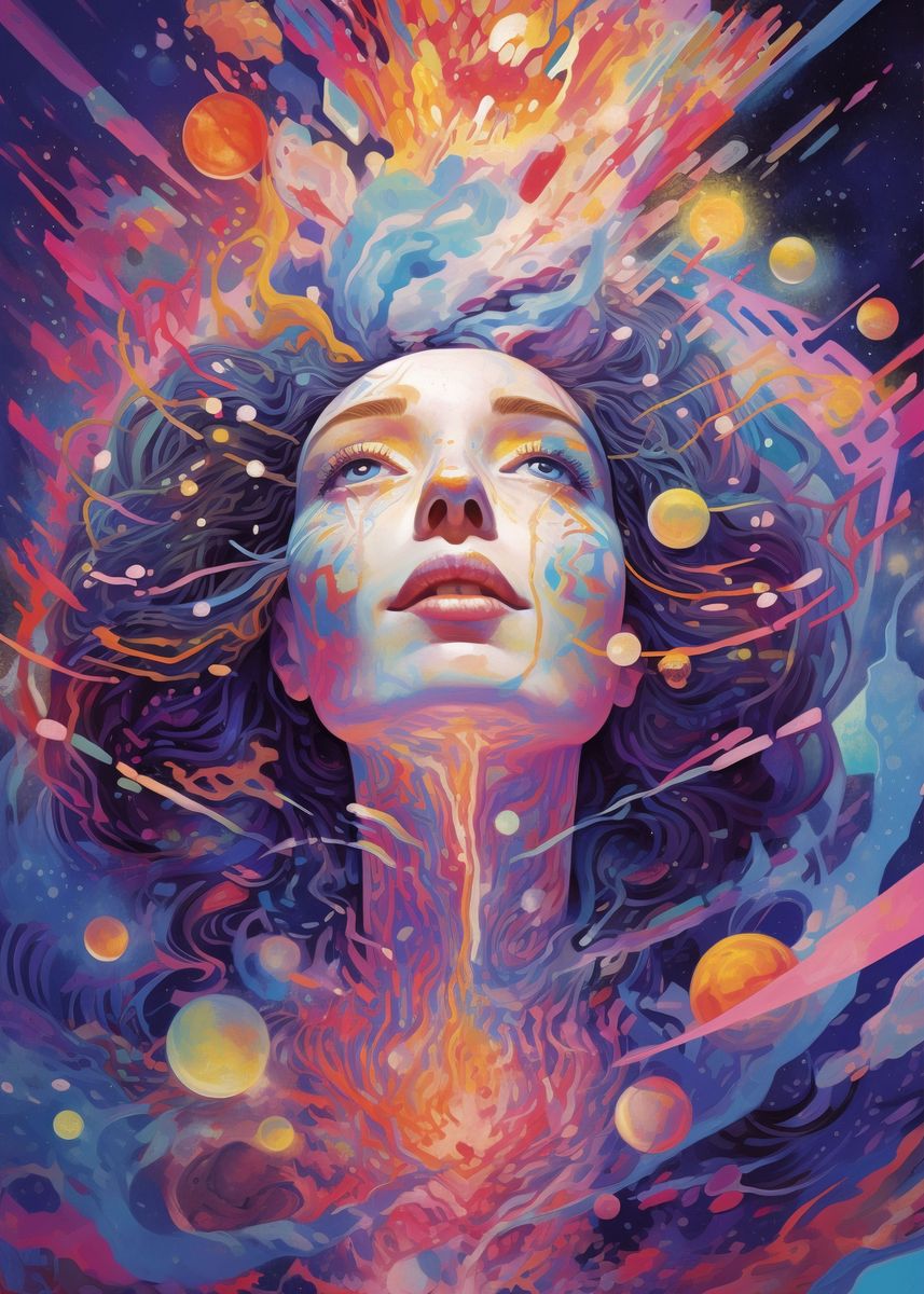 'Psychedelic Girl Universe' Poster, picture, metal print, paint by ...