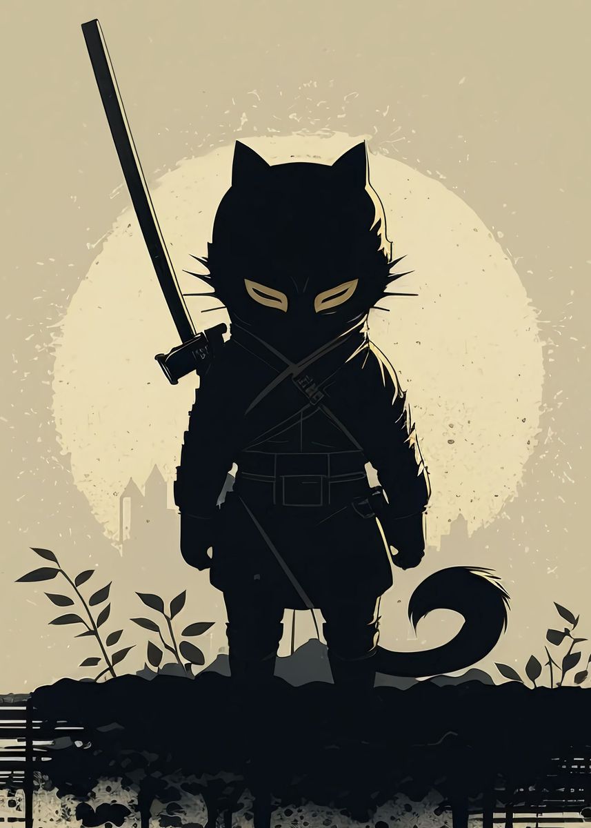 'Ninja Cat' Poster, picture, metal print, paint by Angela Kawai | Displate
