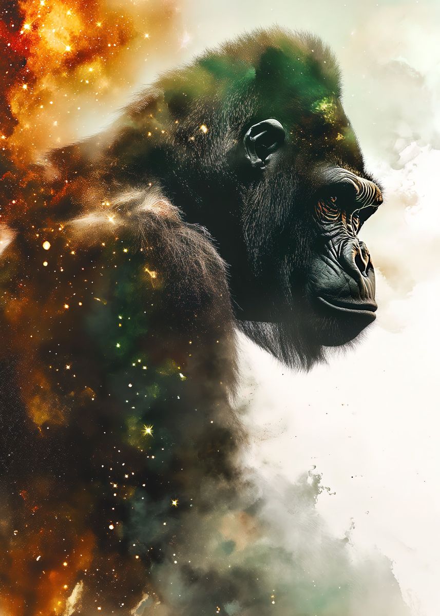 'Cosmic Nebula Gorilla' Poster, picture, metal print, paint by HyperArt | Displate