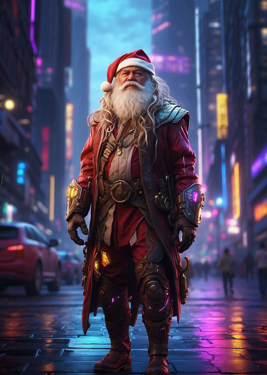 'Santa Claus cyberpunk ' Poster, picture, metal print, paint by Green ...