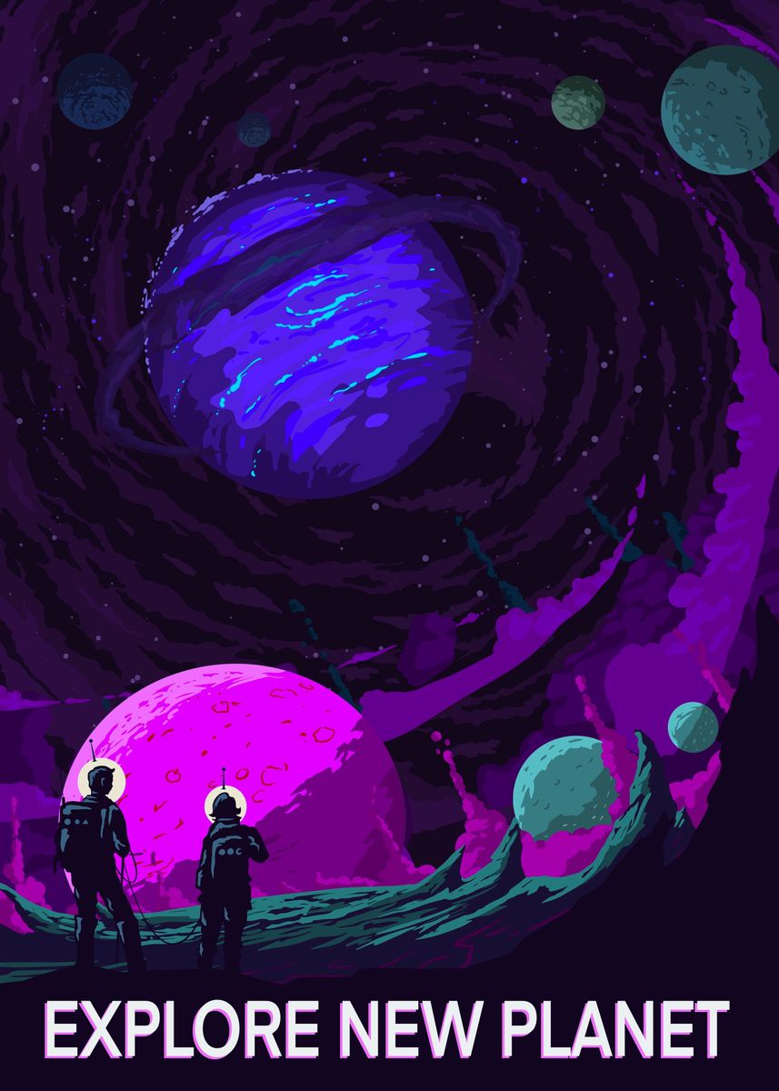 'Explore new planet' Poster, picture, metal print, paint by Selja Cute ...