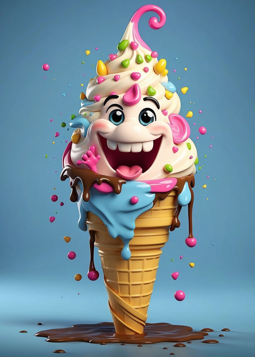'character of an ice cream' Poster, picture, metal print, paint by ...