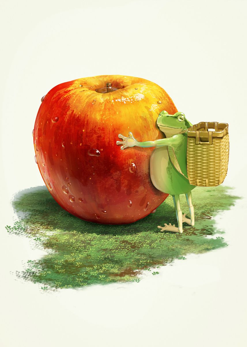 'Frog and apple' Poster, picture, metal print, paint by Cassandra ...