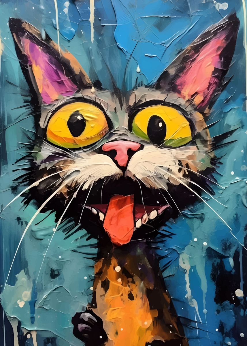 'Funny cat' Poster, picture, metal print, paint by Dream Land | Displate