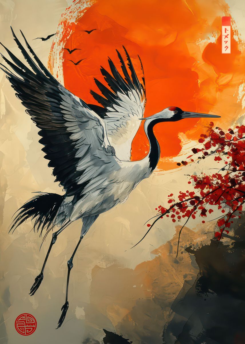 'Crane' Poster, picture, metal print, paint by Tomasz Dąbek | Displate