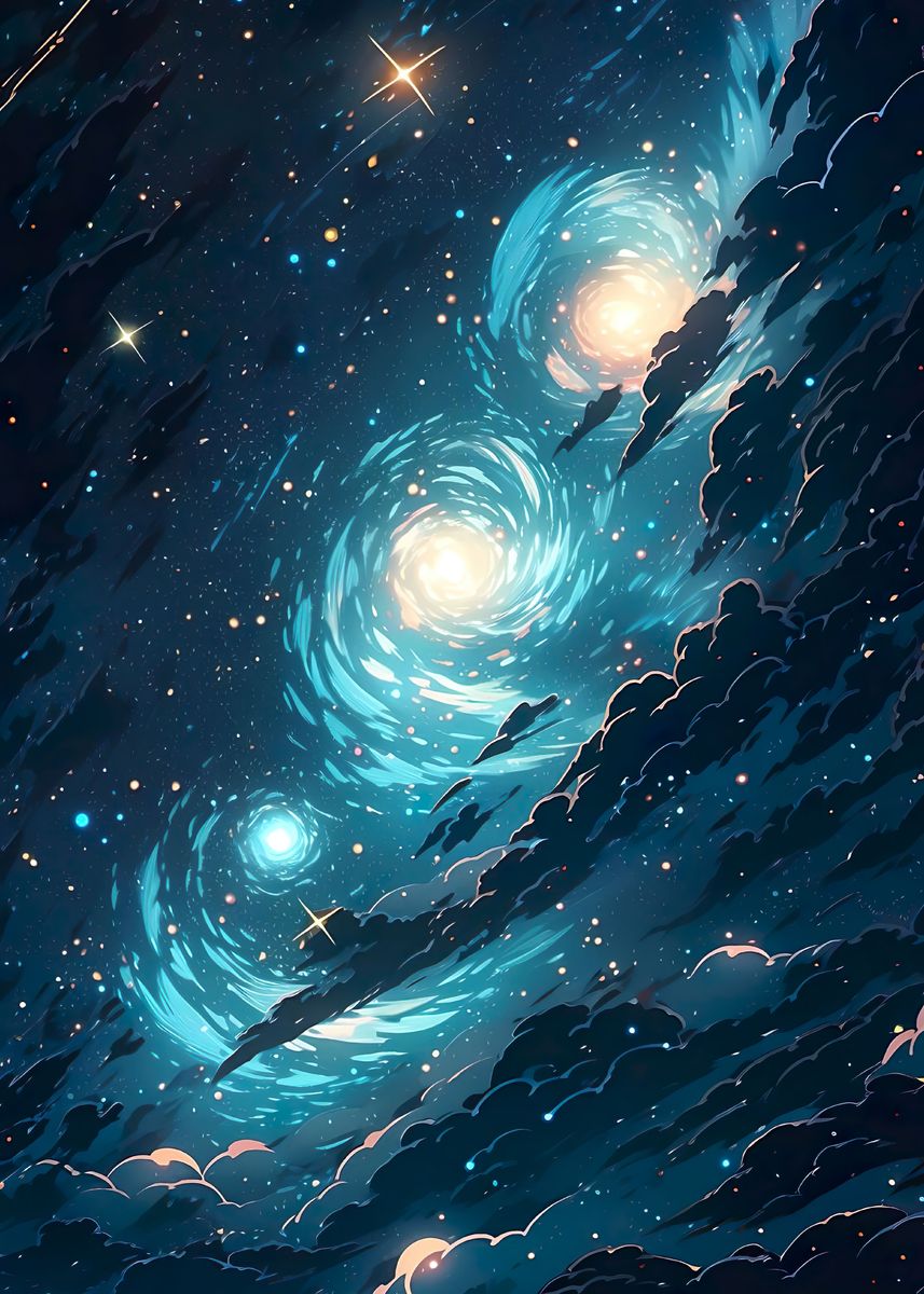 'Starry night painting' Poster, picture, metal print, paint by OMEGA ...