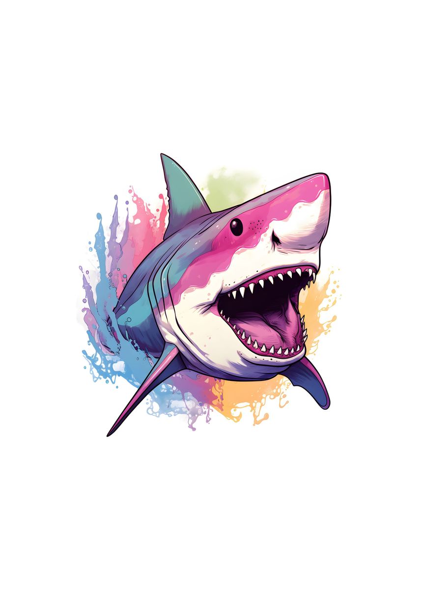 'Shark Rainbow Drawing' Poster, picture, metal print, paint by Klemen ...