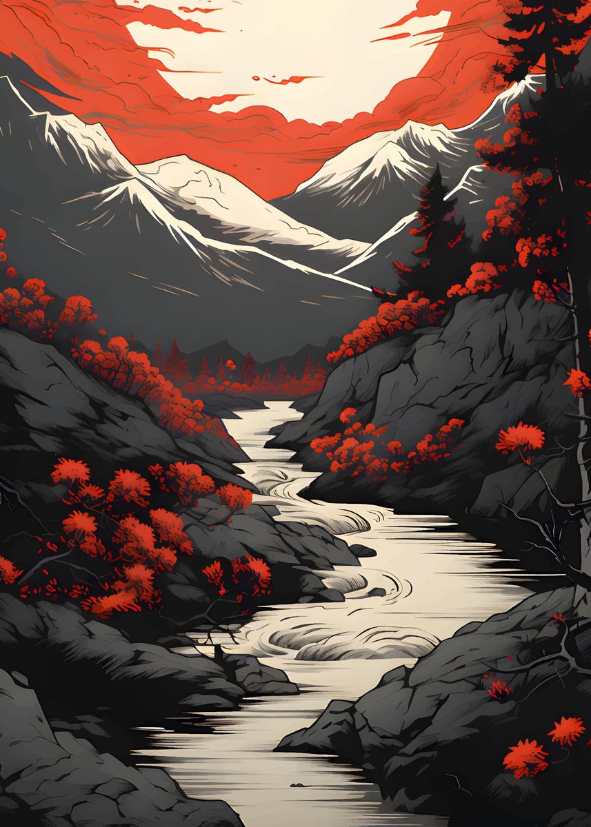 'Red Moon ' Poster, picture, metal print, paint by best art | Displate