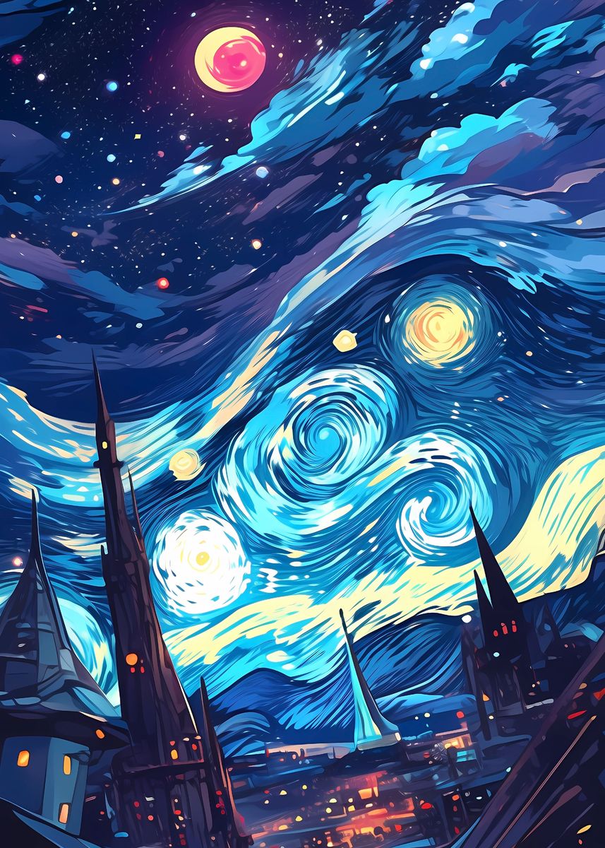 'Starry night painting' Poster, picture, metal print, paint by OMEGA ...