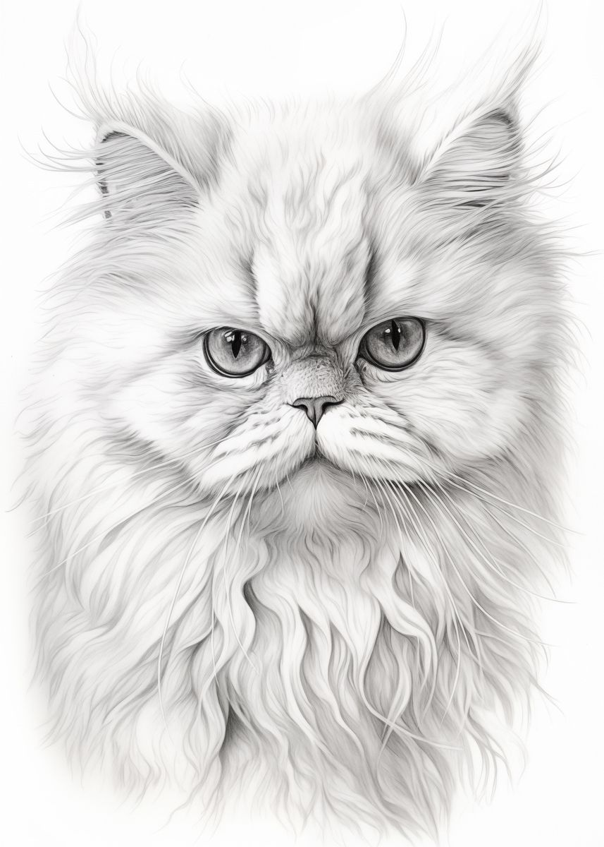 'Persian cat pencil drawing' Poster, picture, metal print, paint by ...
