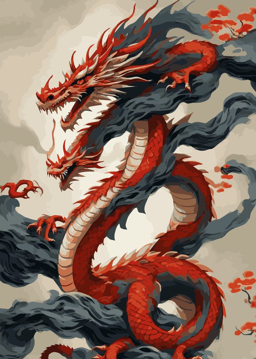 'Abstract Dragon Japanese 3' Poster, picture, metal print, paint by ...