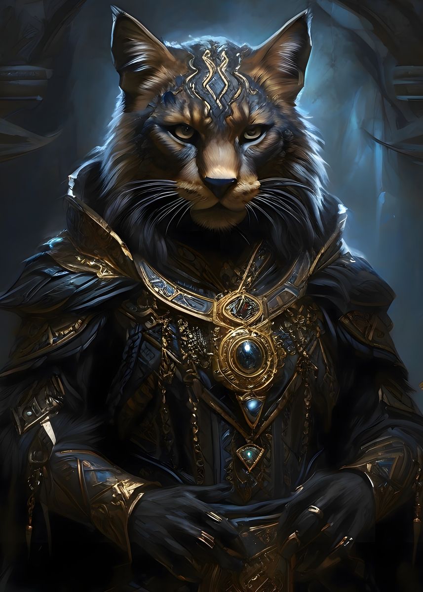 'black and gold cat' Poster, picture, metal print, paint by Gaidavuka ...