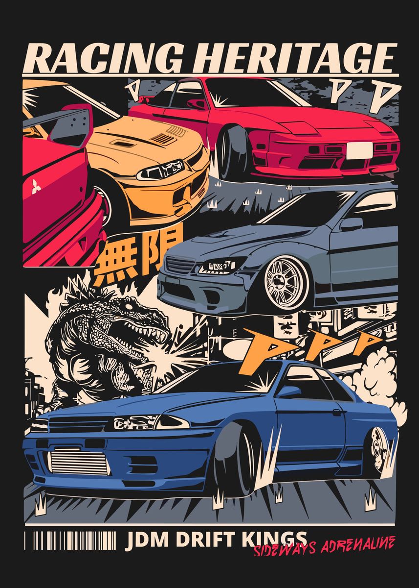 'JDM Drift King' Poster, picture, metal print, paint by Savinda | Displate