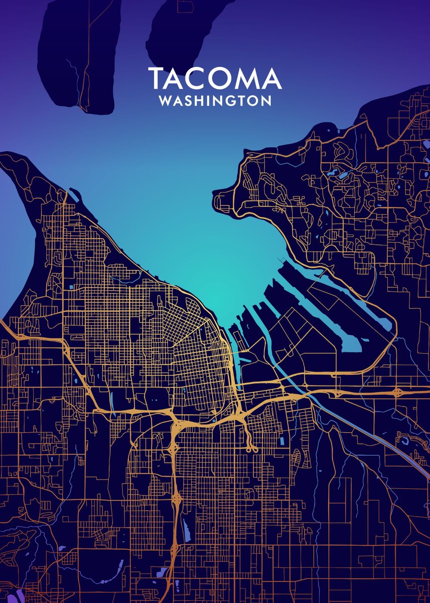 'Tacoma Map' Poster, picture, metal print, paint by Miracle Studio ...