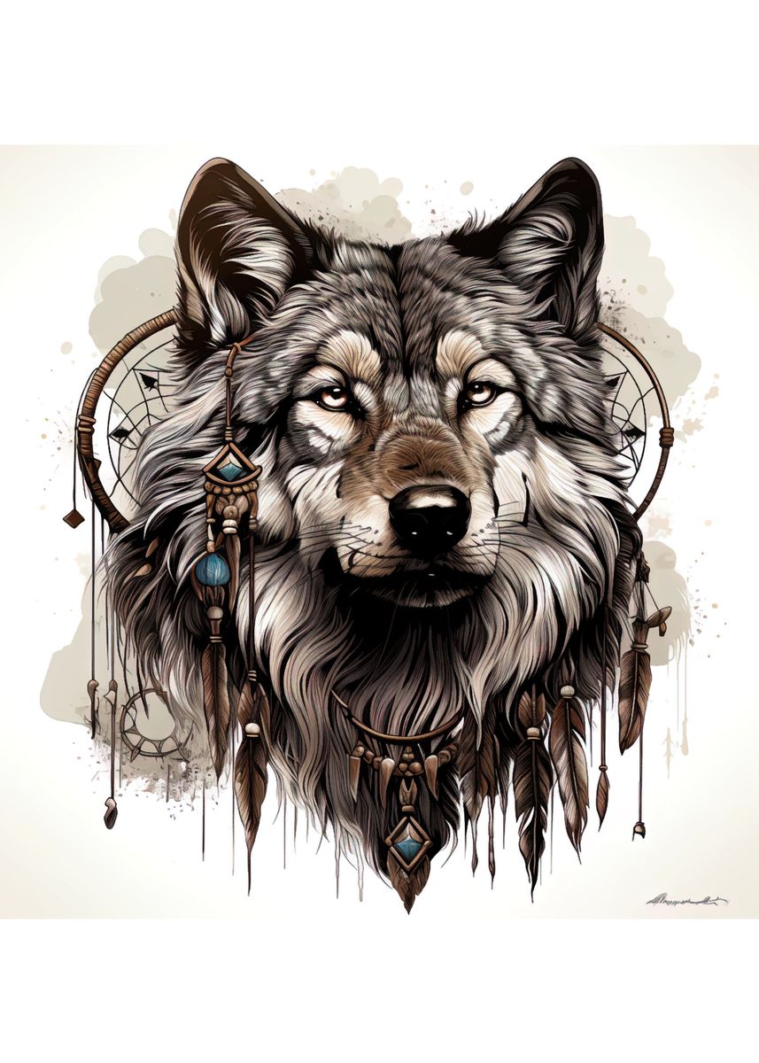 'native american wolf' Poster, picture, metal print, paint by Gabriel ...
