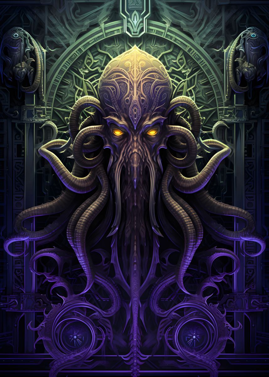 'Purple Gold Cthulhu 3D ' Poster, picture, metal print, paint by ...