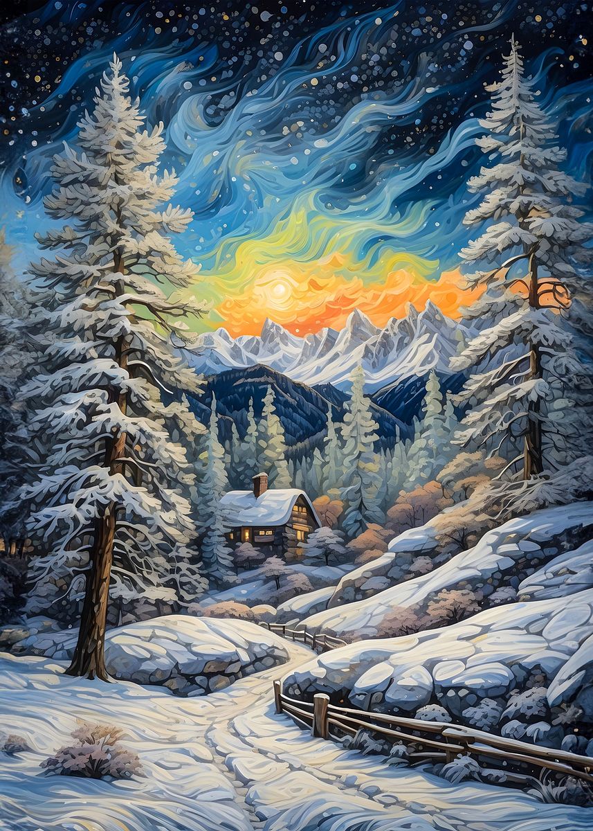 'Van Gogh Winter Landscape' Poster, picture, metal print, paint by ...