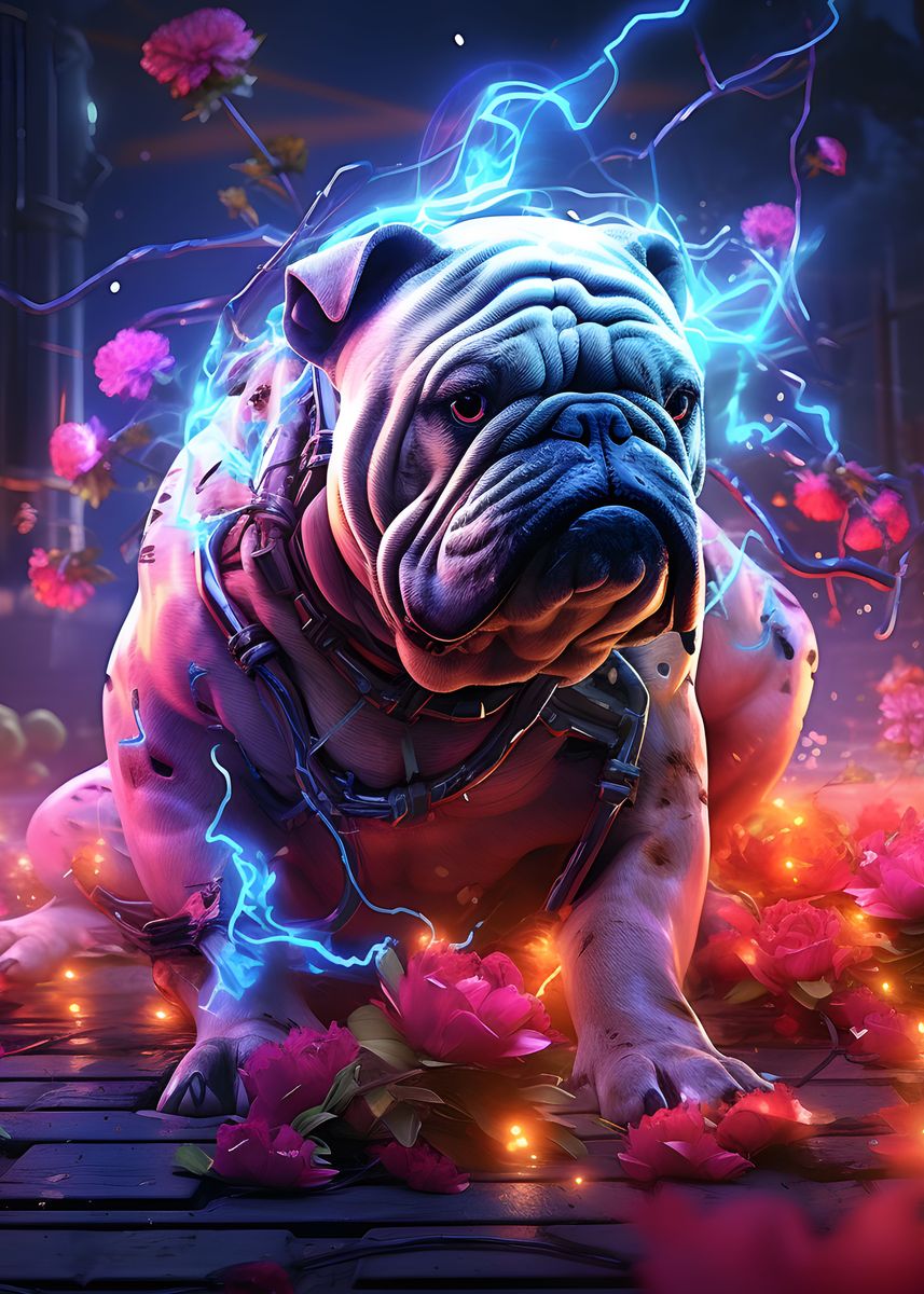 Cyberpunk Bulldog Poster Picture Metal Print Paint By Art Joy