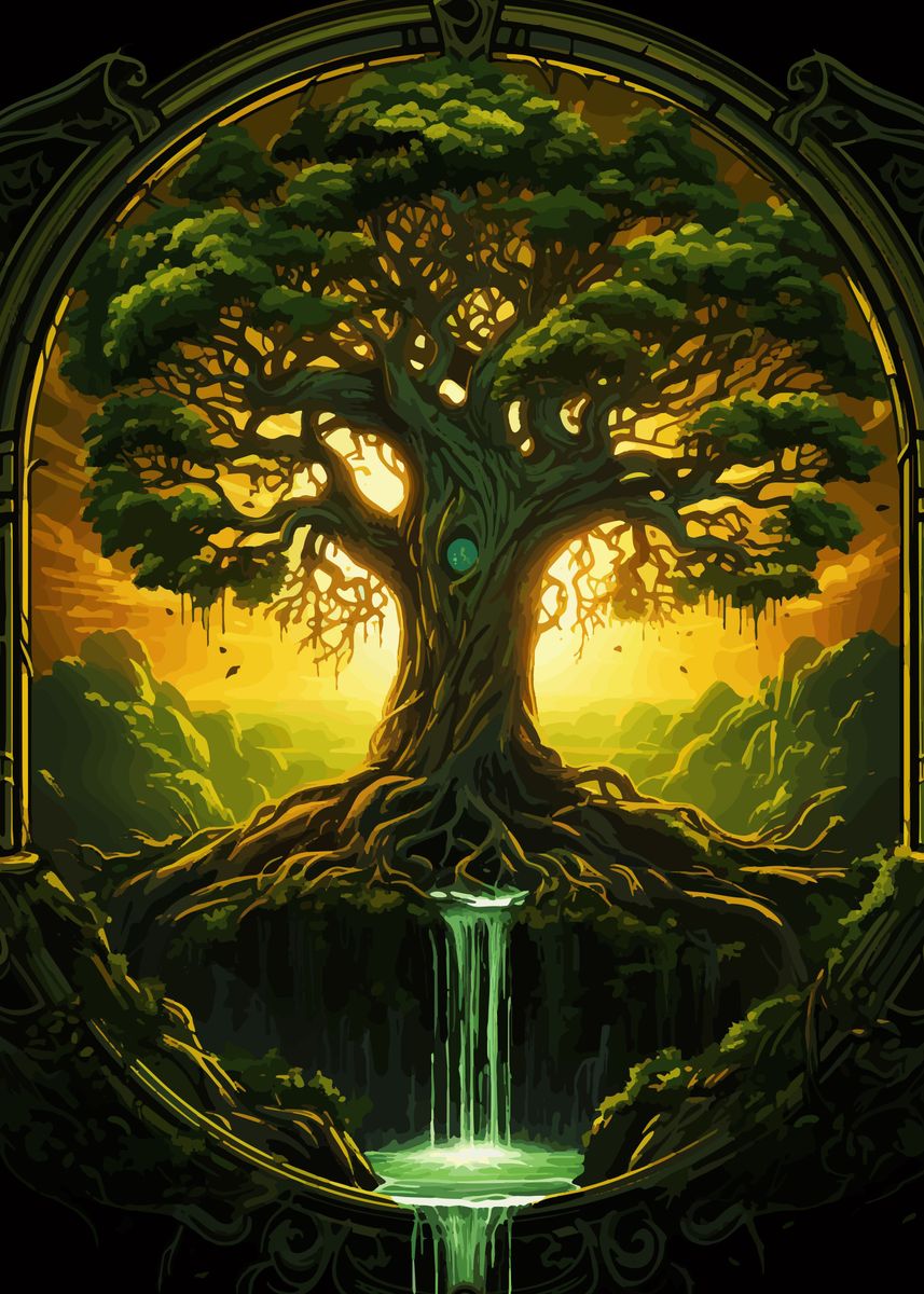 'Tree of life waterfall' Poster, picture, metal print, paint by Stefan ...