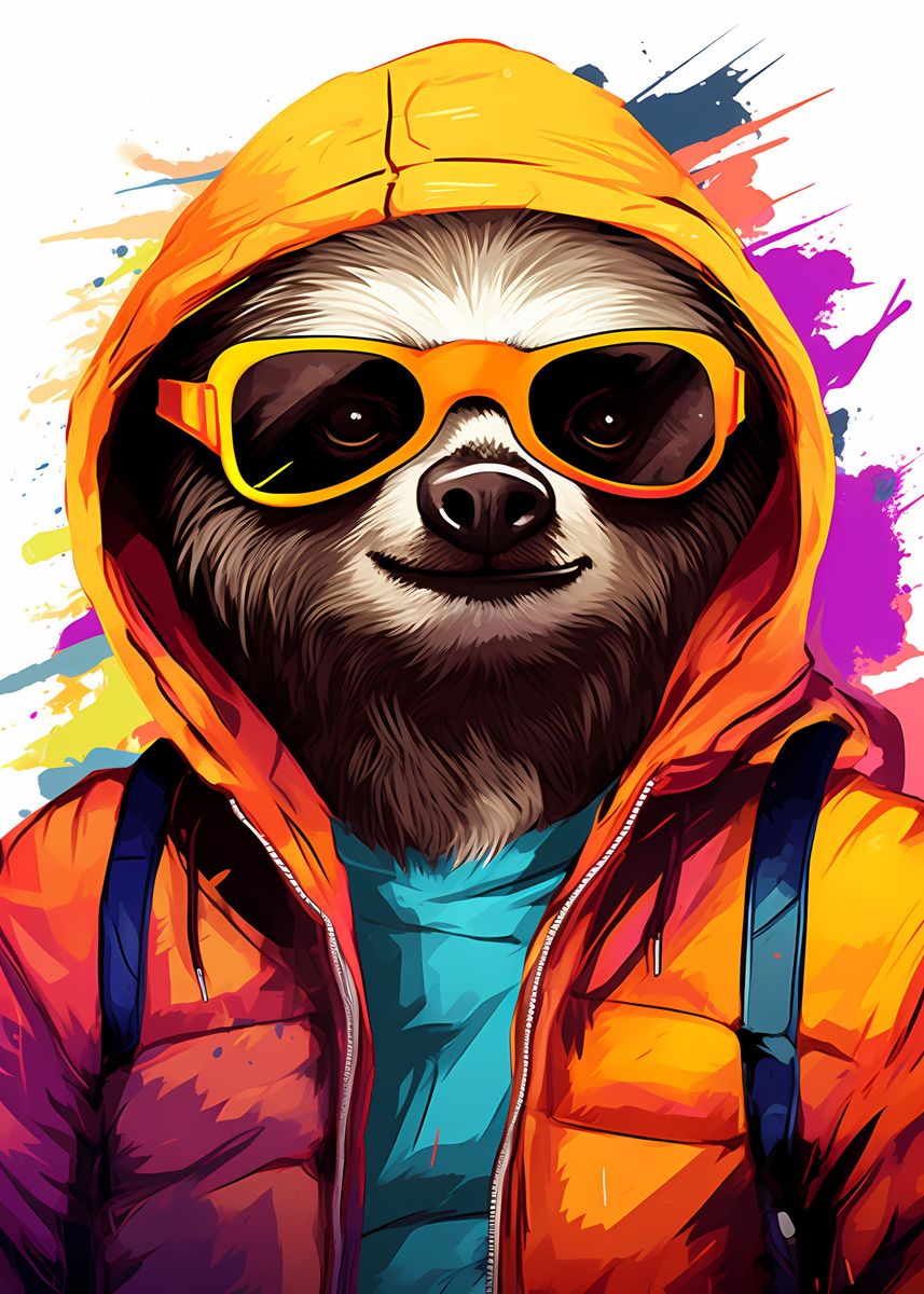 'Cool Sloth' Poster, picture, metal print, paint by Dominustheus | Displate