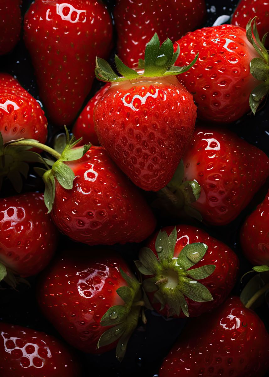 'Red Strawberry' Poster, picture, metal print, paint by Jerhus | Displate