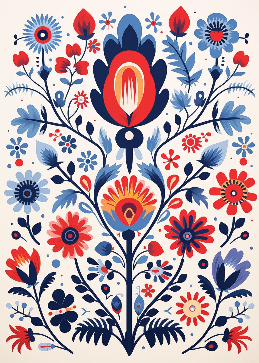 'Floral Folk Art Poster' Poster, picture, metal print, paint by Eline ...