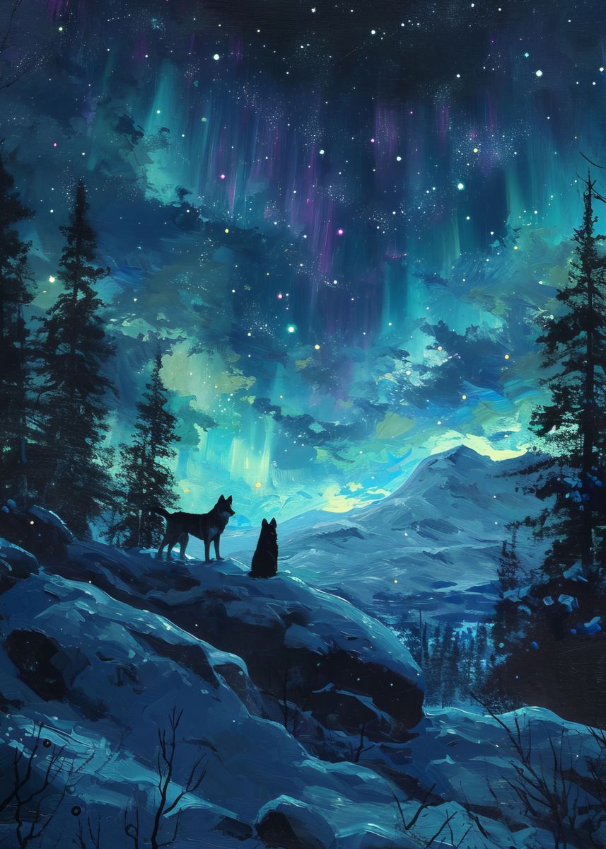 'Two Wolves Howling' Poster, picture, metal print, paint by Tollaru ...