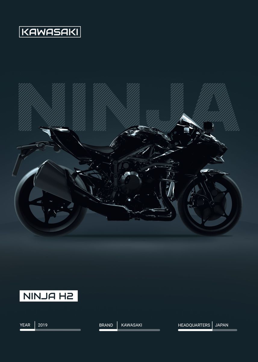 'Kawasaki Ninja H2 Bike' Poster, picture, metal print, paint by Basues ...