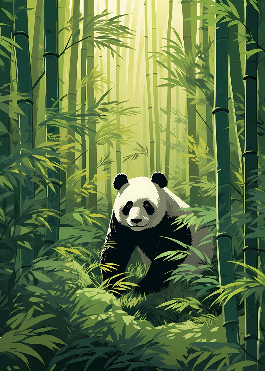 'Panda in Bamboo Forest' Poster, picture, metal print, paint by ...