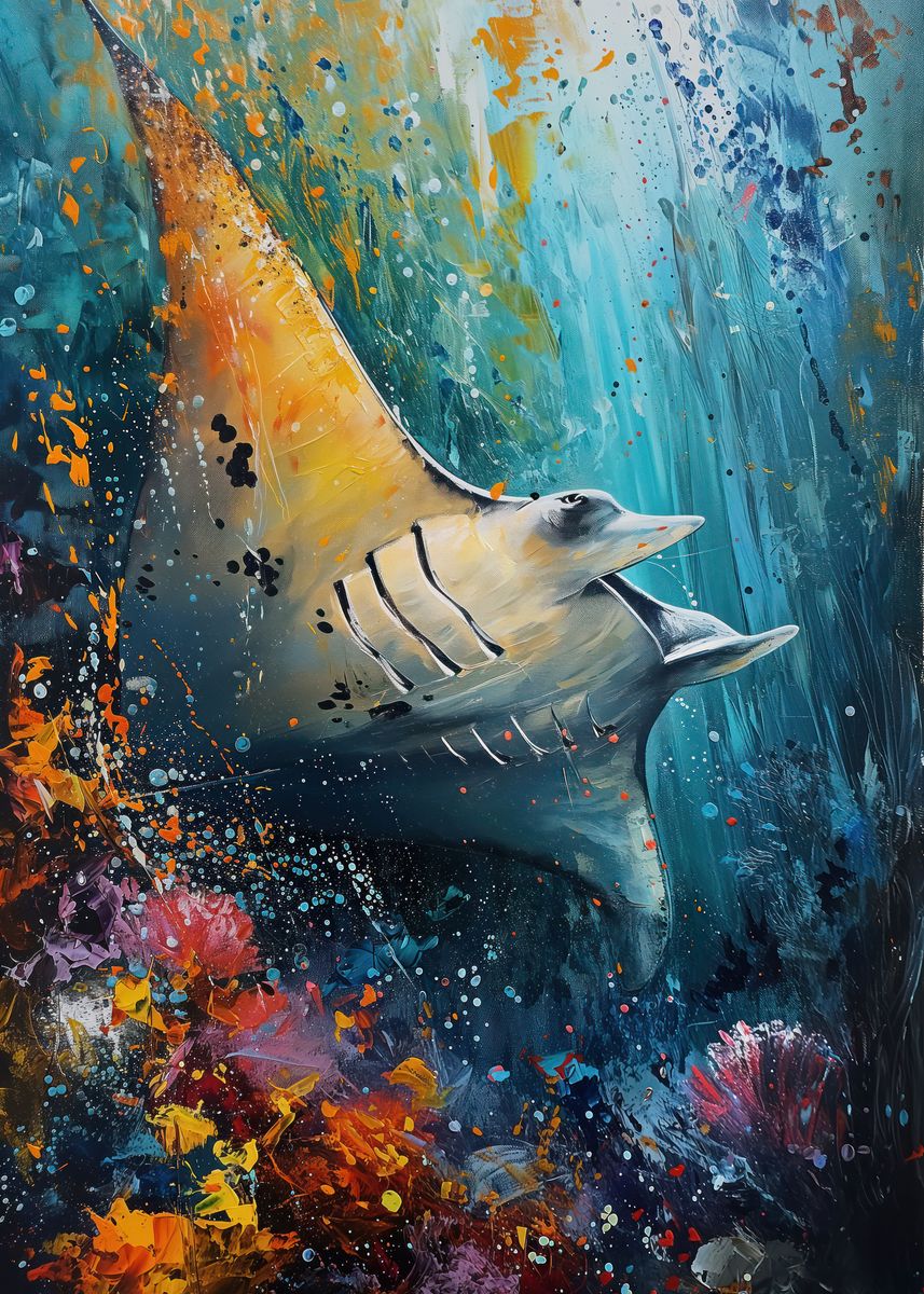 'The Majestic Manta Ray' Poster, picture, metal print, paint by Kingdom ...