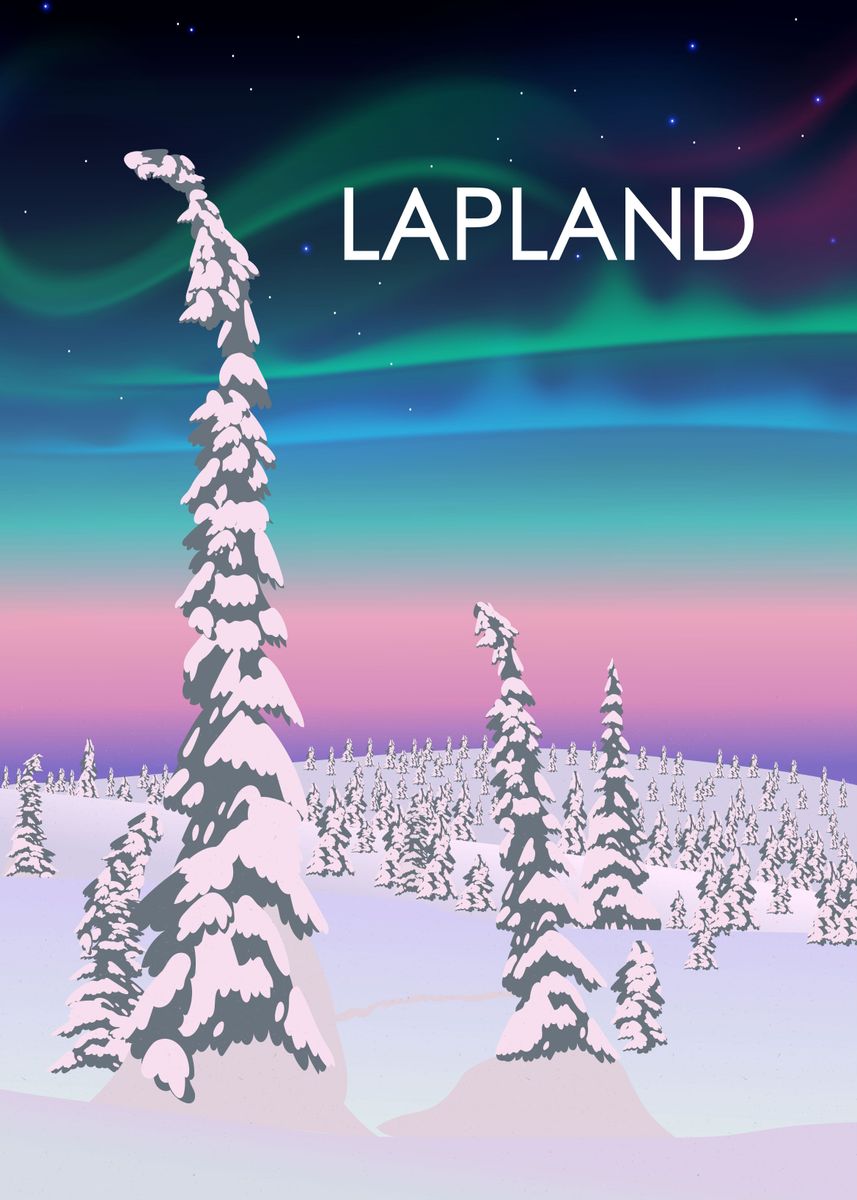 'Lapland Travel Poster' Poster, picture, metal print, paint by Jorn ...