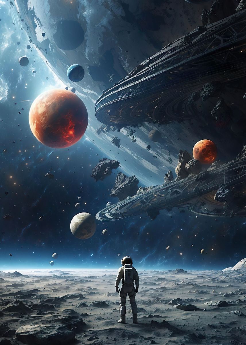 'Space Night Flashes Astro' Poster, picture, metal print, paint by ...