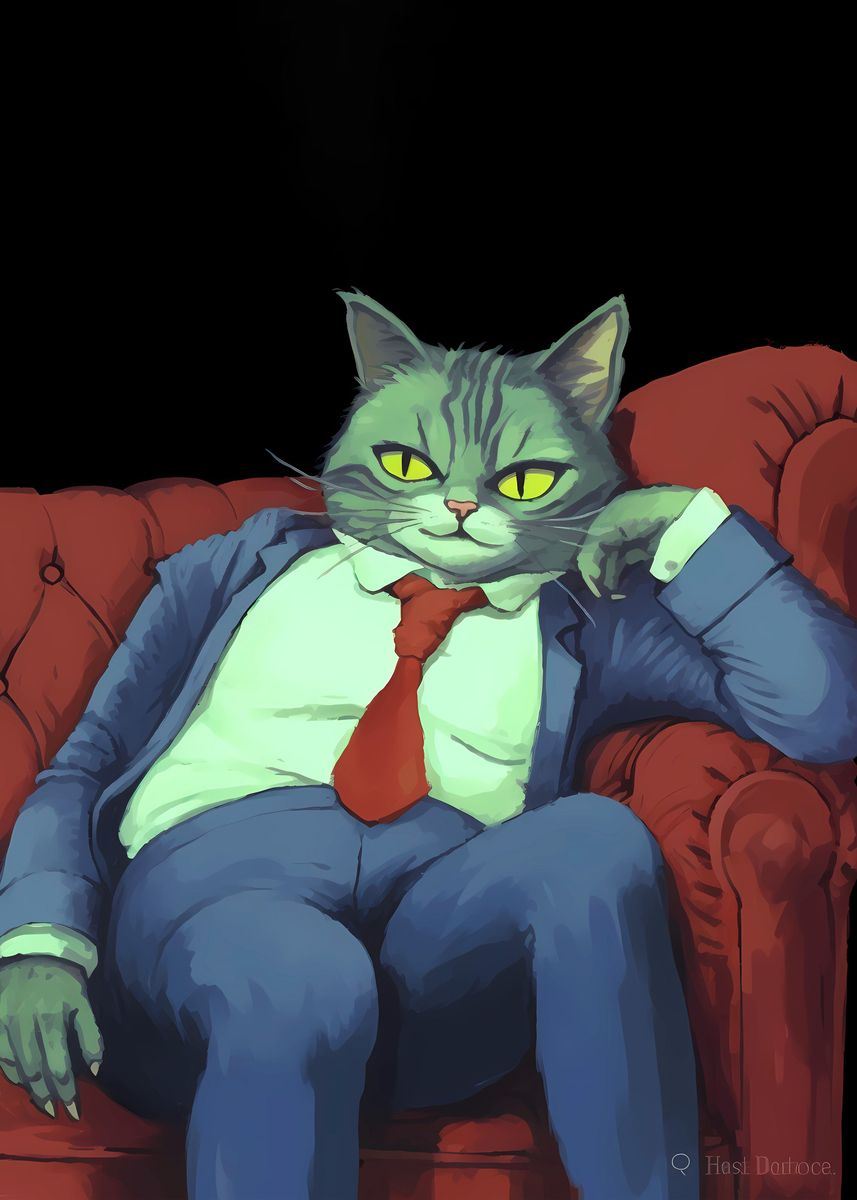 'cat business man' Poster, picture, metal print, paint by Span Ouli ...