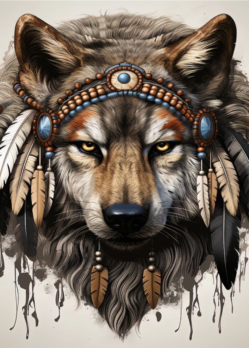 'native american wolf' Poster, picture, metal print, paint by Gabriel ...