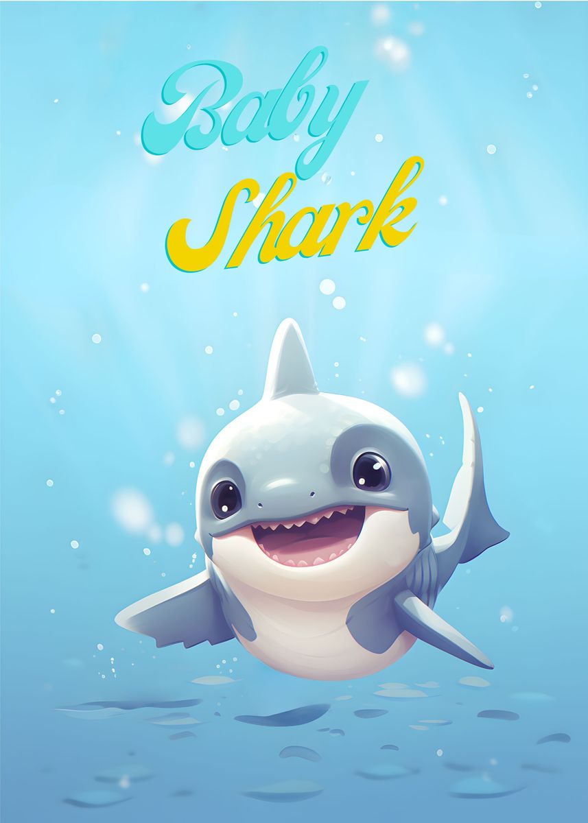 'Cute Baby Shark Smiling' Poster, picture, metal print, paint by Klemen ...